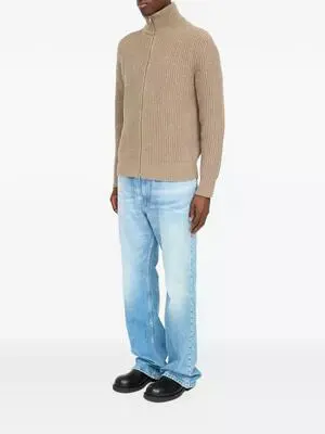MAISON MARGIELA Ribbed Knit Zip-up Sweater - Neutrals
