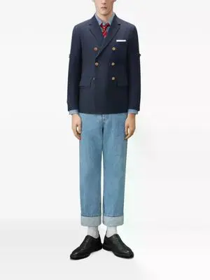 Thom Browne Denim Shirt With Armbands - Blue