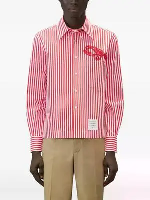 Thom Browne Poplin University Stripe Lobster Shirt - Red