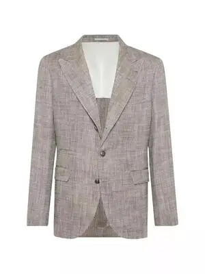 Brunello Cucinelli Herringbone-pattern Single-breasted Blazer - Grey