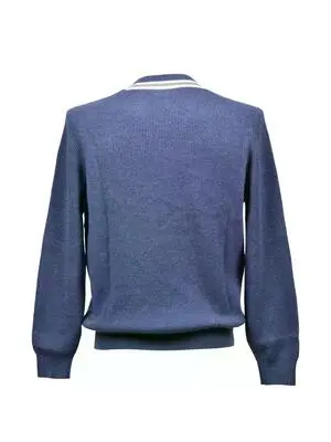 Brunello Cucinelli Ribbed V-neck Sweater With Striped Trim