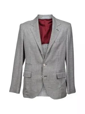 Brunello Cucinelli Prince Of Wales Check Tailored Blazer - Grey