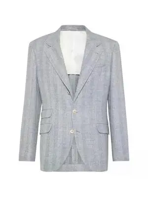 Brunello Cucinelli Herringbone-pattern Single-breasted Blazer - Grey
