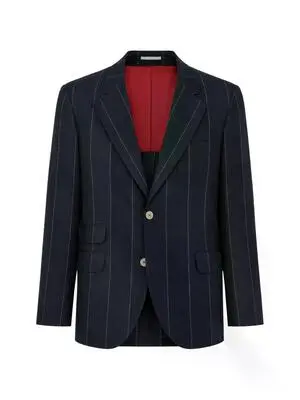 Brunello Cucinelli Pinstripe Linen Blazer - Blue