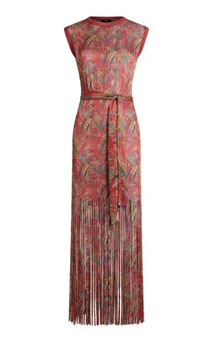 Etro Sleeveless Paisley Knit Maxi Dress With Fringe - Print