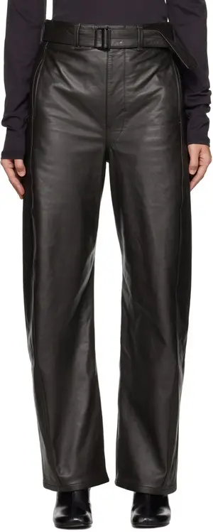 LEMAIRE Curved Leg Leather Trousers - Espresso
