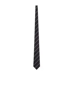 Saint Laurent Silk Wide Tie With Diagonal Stripes - Black