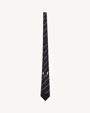 Saint Laurent Silk Wide Tie With Diagonal Stripes