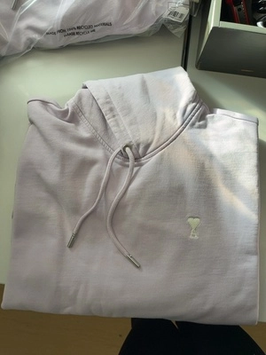 AMI Paris De Coeur Logo Embroidered Hoodie - White
