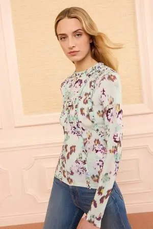 Ulla Johnson Clover Floral Print Ruffle Long Sleeve Top - Oasis