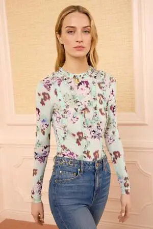 Ulla Johnson Clover Floral Print Ruffle Long Sleeve Top - Oasis