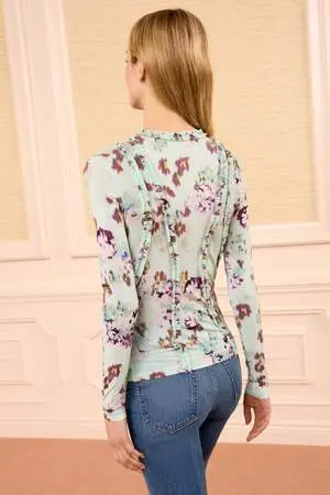 Ulla Johnson Clover Floral Print Ruffle Long Sleeve Top - Oasis