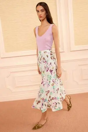 Ulla Johnson Rowan Silk Midi Skirt In Floral Print - Oasis