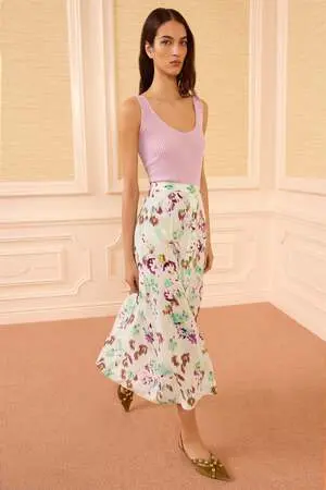 Ulla Johnson Rowan Silk Midi Skirt In Floral Print - Oasis