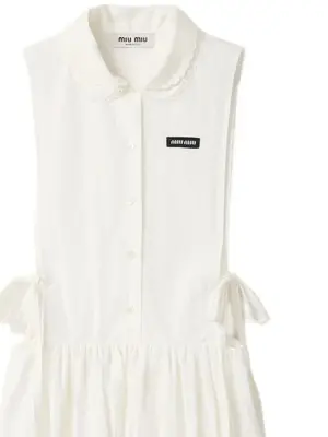 Miu Miu Sleeveless Collared Logo Poplin Dress