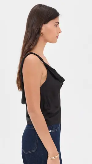 Alice + Olivia Monique Twist Strap Cowl Neck Tank - Black