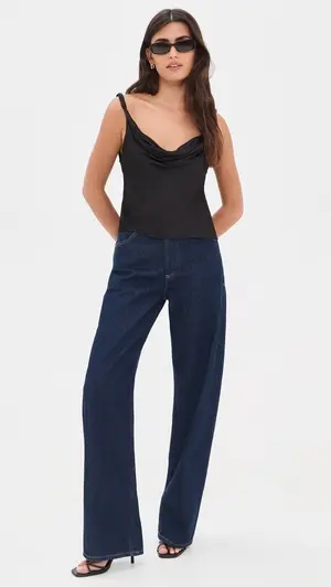 Alice + Olivia Monique Twist Strap Cowl Neck Tank - Black