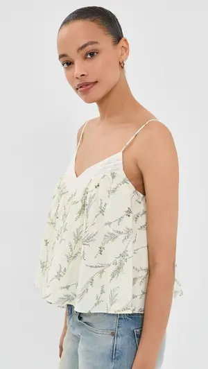 Veronica Beard Mariale Floral Print Cotton Silk Voile Top
