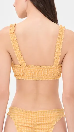 Simkhai Evander Seersucker Ruched Bikini Top