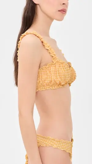 Simkhai Evander Seersucker Ruched Bikini Top