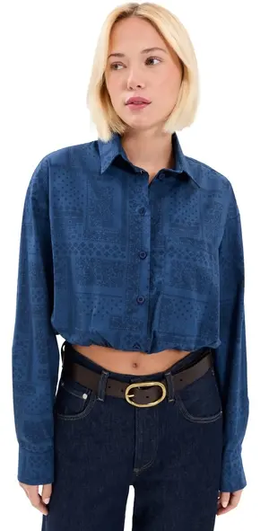 LE BOP Wylie Bandana Print Button-down Shirt - Denim/navy