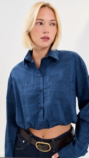 LE BOP Wylie Bandana Print Button-down Shirt - Denim/navy