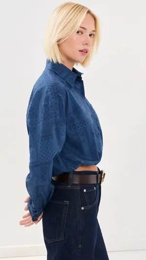 LE BOP Wylie Bandana Print Button-down Shirt - Denim/navy