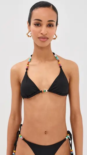 Staud Lido Triangle Bikini Top With Beaded Straps - Black