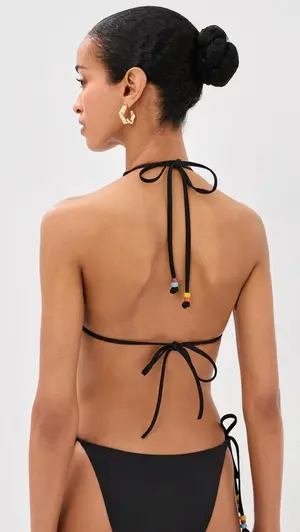 Staud Lido Triangle Bikini Top With Beaded Straps - Black