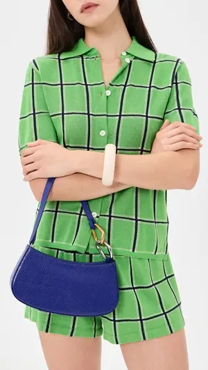 Staud Ollie Croc-embossed Leather Shoulder Bag - Cobalt