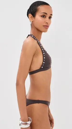 Staud Irina Bikini Top With Embellishments - Espresso Studs