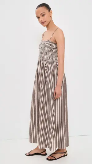 PISTOLA Bianca Striped Smocked Bodice Midi Dress - Java Stripe