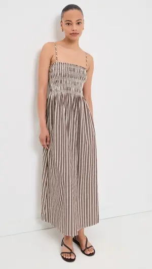 PISTOLA Bianca Striped Smocked Bodice Midi Dress - Java Stripe
