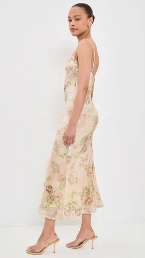 Bardot Adoni Sequin Mesh Midi Dress - Beige Fl