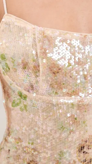 Bardot Adoni Sequin Mesh Midi Dress - Beige Fl