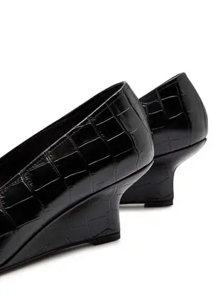 TOTEME Crocodile-effect Leather Wedge Pumps