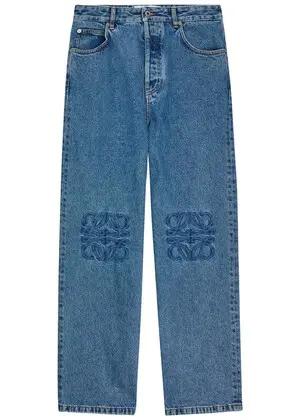Loewe Anagram Embroidered Baggy Jeans - Blue