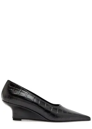 TOTEME Crocodile-effect Leather Wedge Pumps - Black