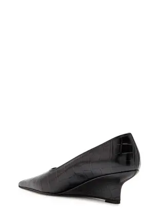 TOTEME Crocodile-effect Leather Wedge Pumps - Black