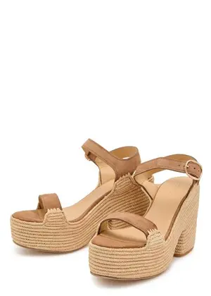 Gabriela Hearst Sardis 100 Suede And Raffia Platform Sandals - Camel