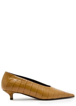 TOTEME 35 Crocodile-effect Leather Pumps - Camel