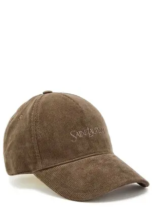 Saint Laurent Embroidered Corduroy Cap - Khaki