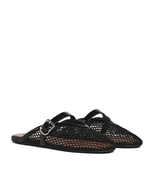 Alaïa Mesh Flat Mules With Buckle Detail - Black