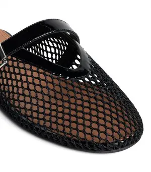 Alaïa Mesh Flat Mules With Buckle Detail - Black