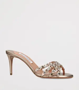 AQUAZZURA Metallic Leather Embellished Tequila Mules 75