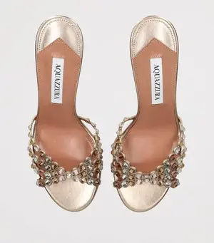 AQUAZZURA Metallic Leather Embellished Tequila Mules 75