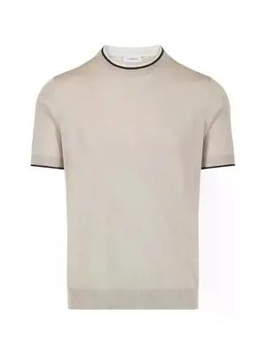 PAOLO PECORA Contrast-trim Short-sleeve Sweater - Neutrals