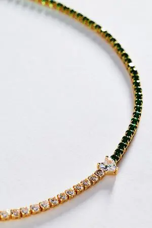 Anthropologie Beaded Tennis Necklace With Cubic Zirconia Accent - Half/half