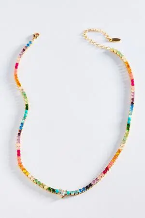 Anthropologie Beaded Tennis Necklace With Cubic Zirconia Accent - Multi