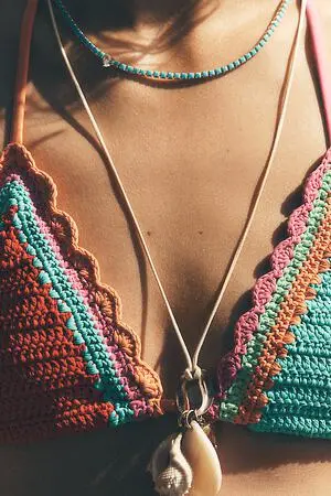 Anthropologie Beaded Tennis Necklace With Cubic Zirconia Accent - Turquoise